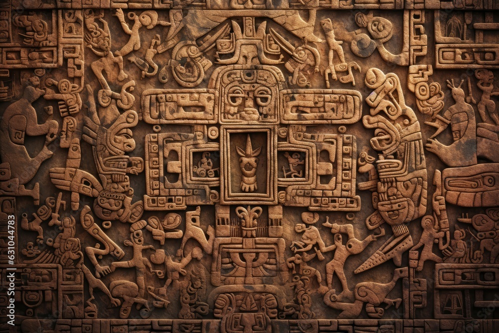 Ancient Mayan glyphs texture background, elaborate and symbolic ...