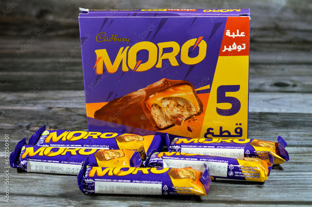 Cairo, Egypt, July 29 2023: Cadbury Moro Chocolate caramel bar, a ...
