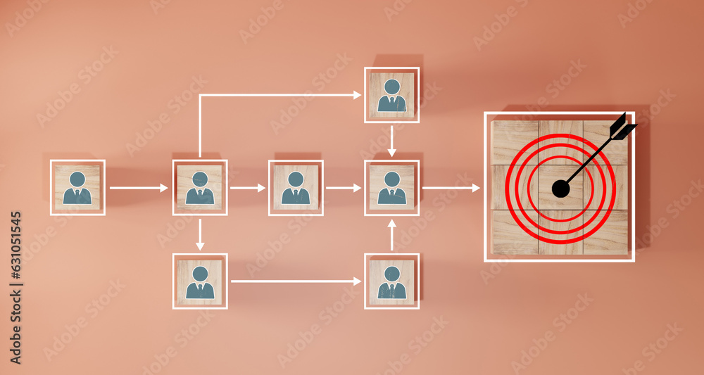 red dartboard and black arrow connection linkage with human icon for ...
