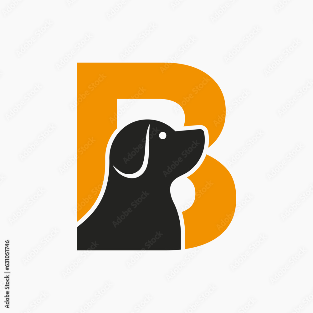 Letter B Pet Logo Design. Dog Logo Symbol Vector Template. Dog On ...
