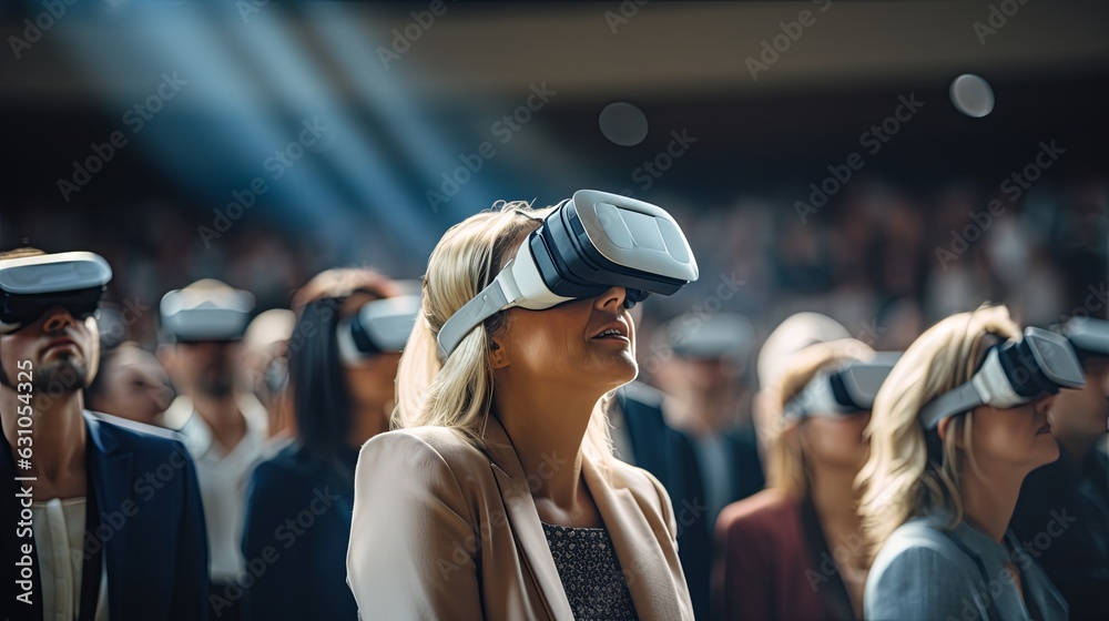 Vr experience senior business manager woman attend meeting wearing vr ...