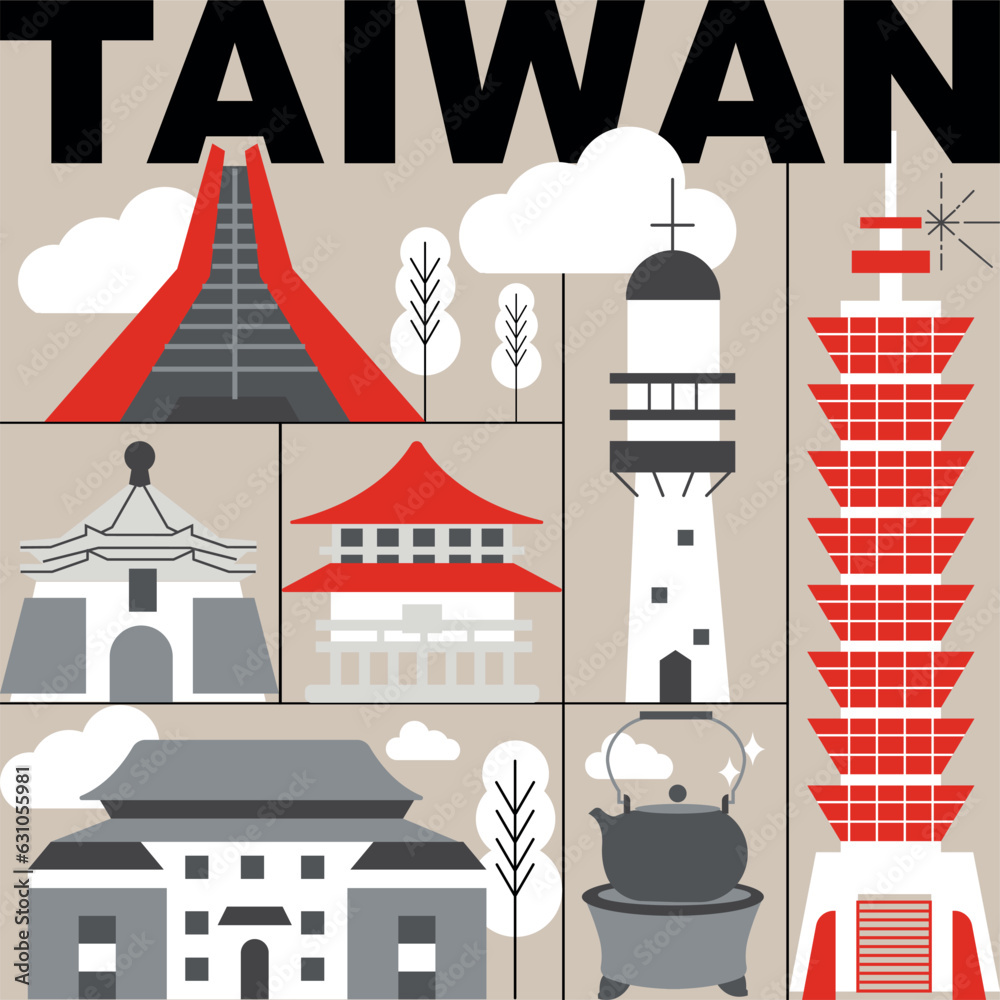 Typography word "Taiwan" branding technology concept. Culture travel ...