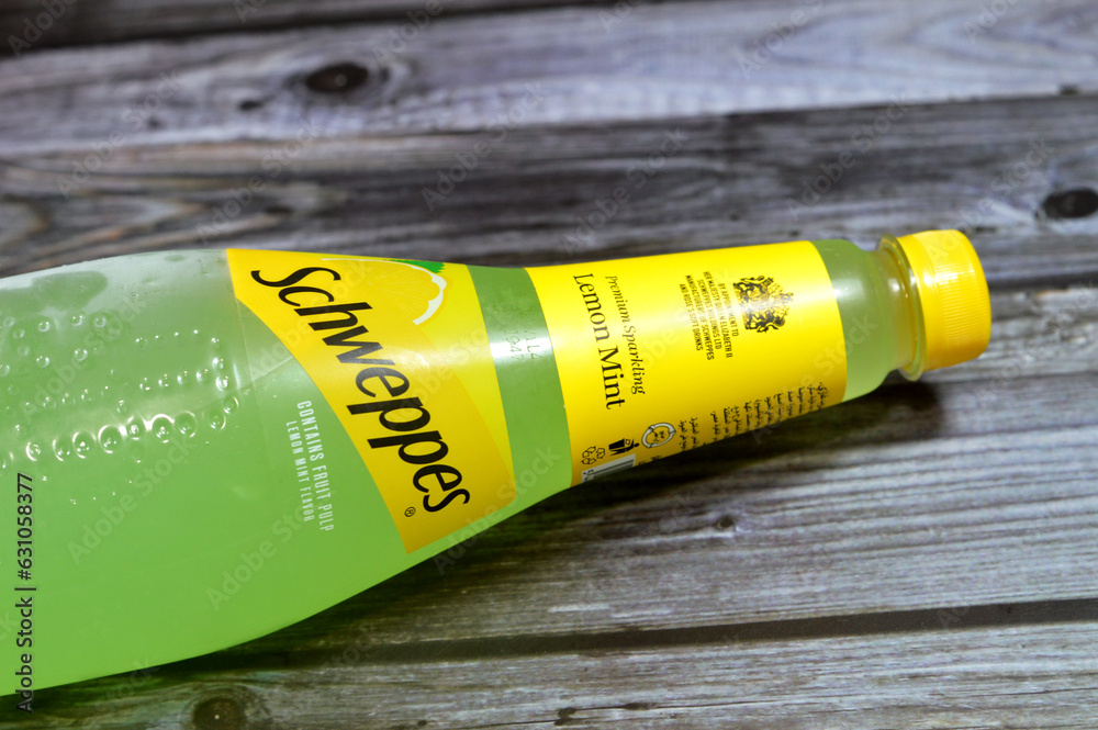 Giza, Egypt, July 27 2023: Schweppes premium sparkling soft drink ...