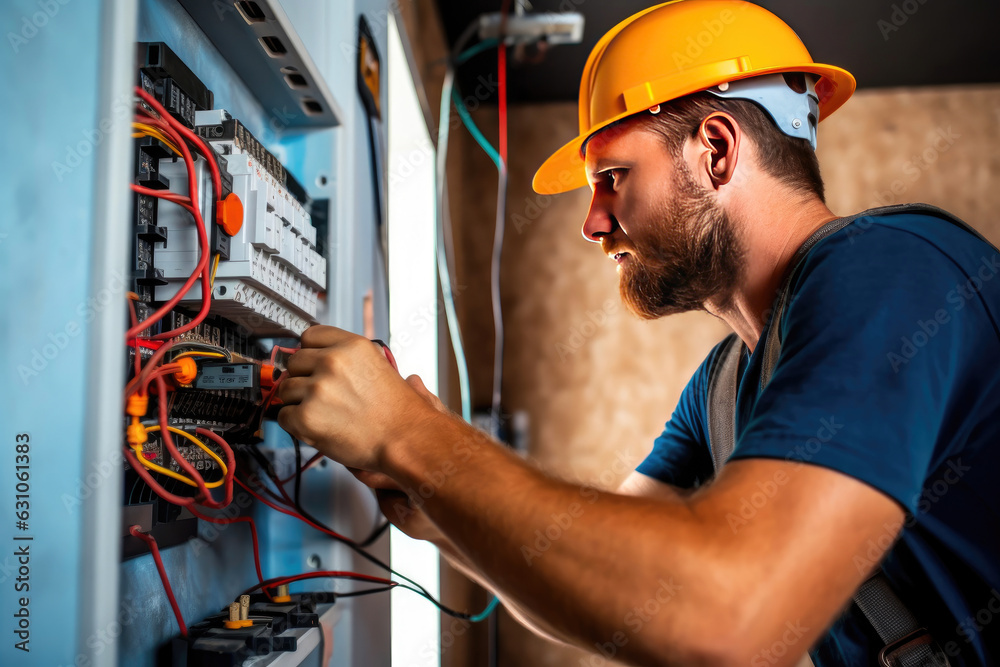 House Plan Execution: Electrician Installing Wiring Stock Photo | Adobe ...