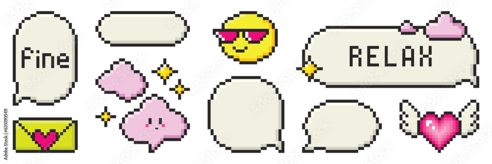 Retro game pixel element and dialogue box. Design templates for card ...