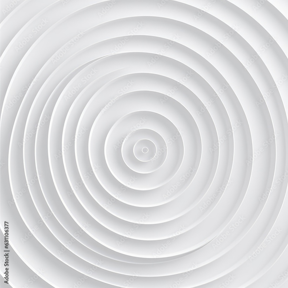 3d white rippled circles with soft shadow on light BG. Abstract light ...