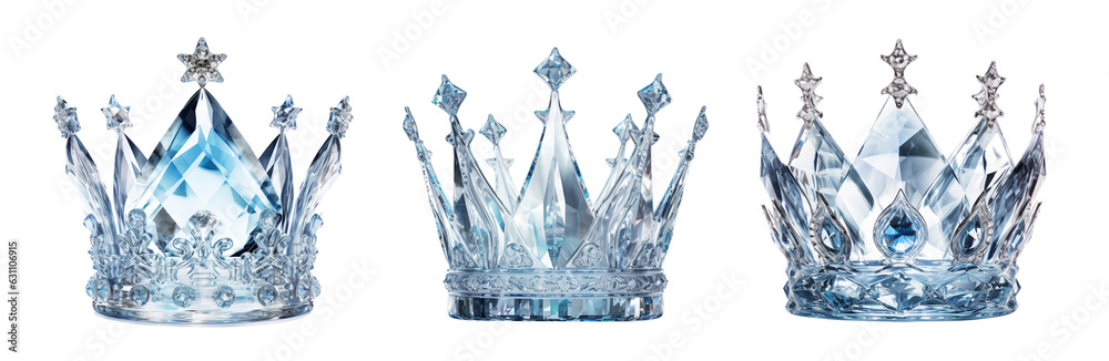 Crystal crown isolated, set crystal crowns on a transparent background ...