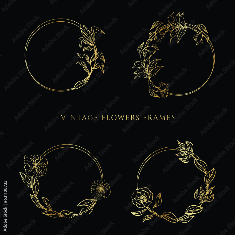 Vintage Floral Frame Wedding Golden Frame. Flower Frame Background ...