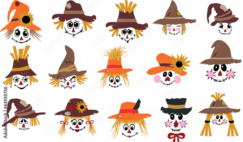 Poster Scarecrow Faces Bundle, Halloween and Thanksgiving Clipart ...