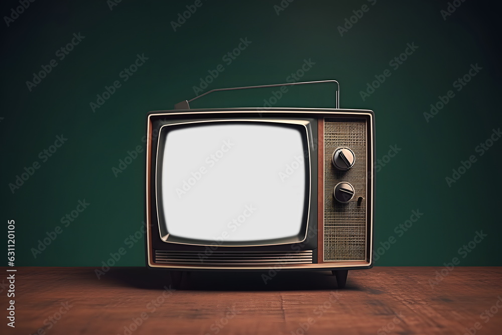 Old tube tv with antenna and empty screen with mock up space ...