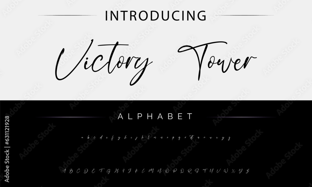 Victory Tower Lettering signature font isolated on grey background ...