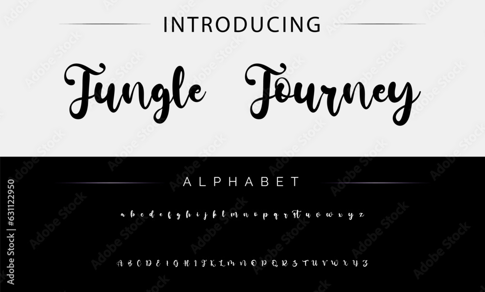Jungle Journey Lettering signature font isolated on grey background ...