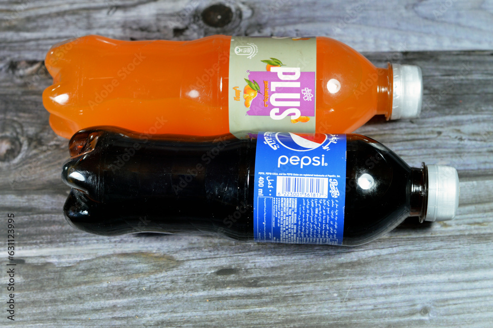 Cairo, Egypt, July 29 2023: Pepsi, a Cola flavor plastic bottle, a ...