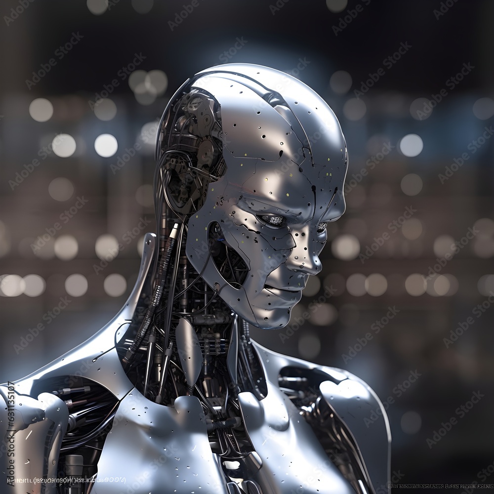 Metallic AI Humanoid Robot Stock Illustration | Adobe Stock