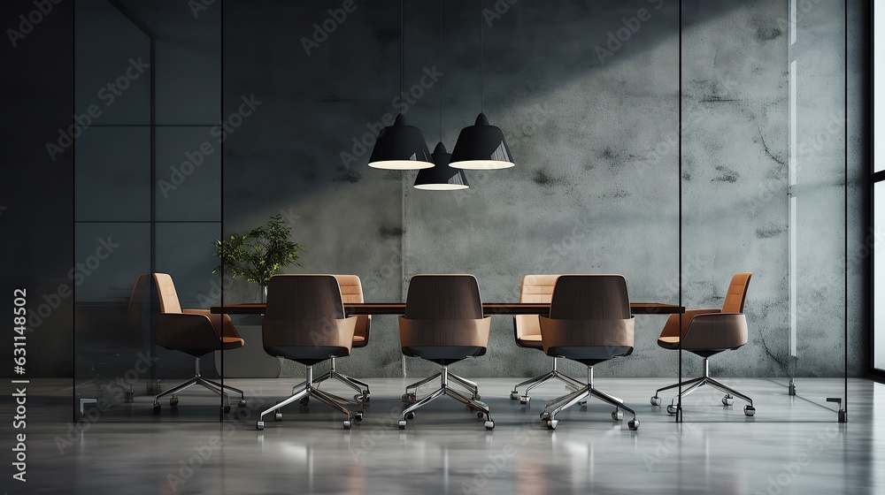 Front view of empty modern conference room with office table and chairs ...