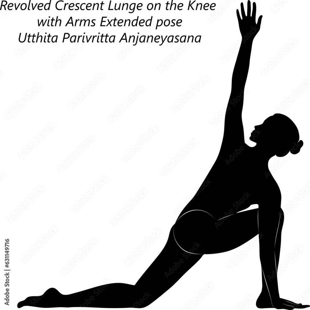 Silhouette of young woman practicing yoga, doing Revolved Crescent ...