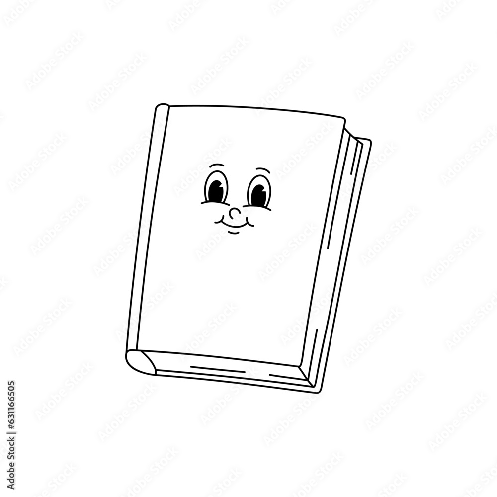 Vector cartoon retro mascot monochrome illustration of book. Vintage ...