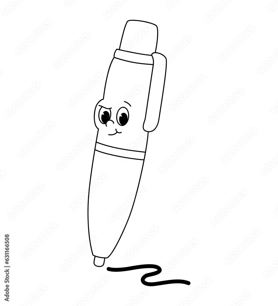Vector cartoon retro mascot monochrome illustration of pen. Vintage ...