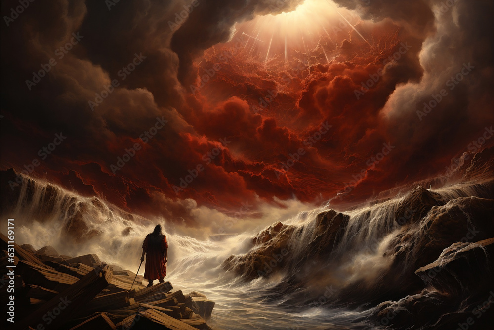 Splitting of the Red Sea - Biblical depiction of Moses parting the ...