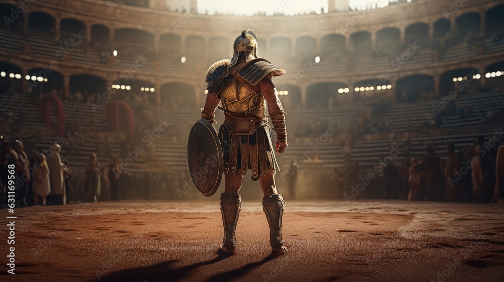 Ancient Roman gladiator standing in the arena. Created with Generative ...