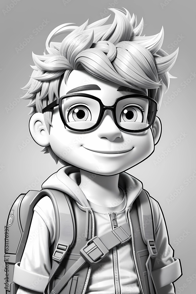 Coloring page, coloring book ,portrait of a boy , boy with glasses ...