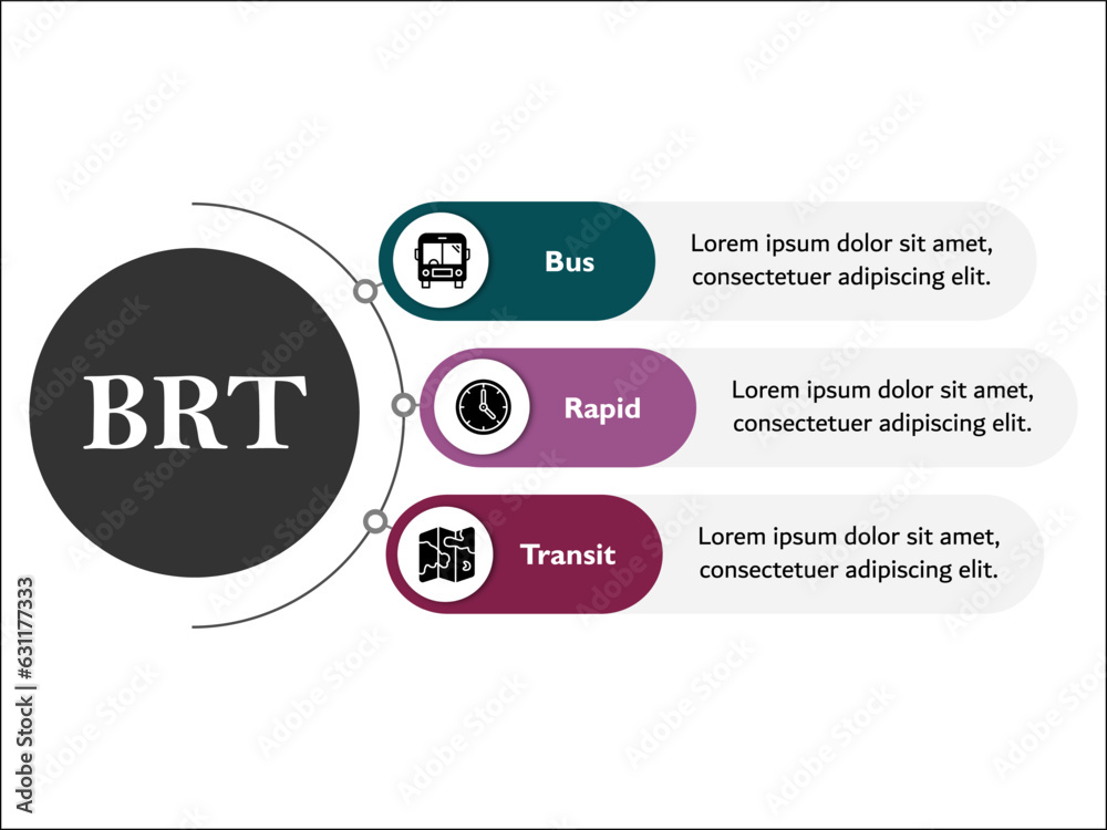 BRT - Bus Rapid Transit acronym. Infographic template with icons Stock ...