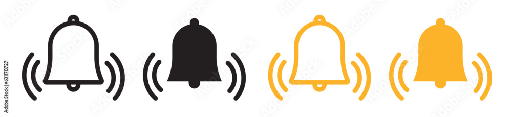 Notification bell icon set. alarm ring alert vector symbol, notify line ...