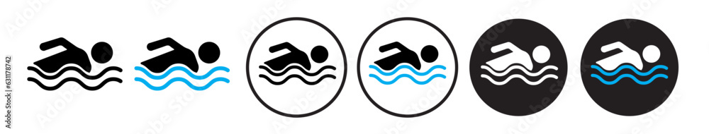 swimming icon set. swimmer man vector symbol pictogram in black and ...