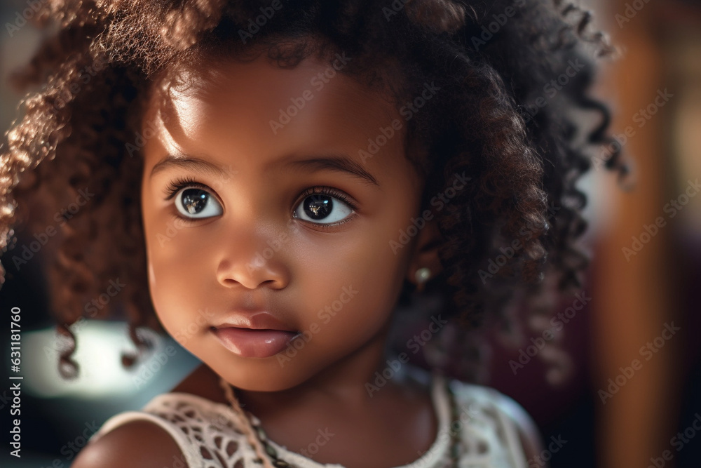 adorable little African American baby girl is captured sitting on the ...