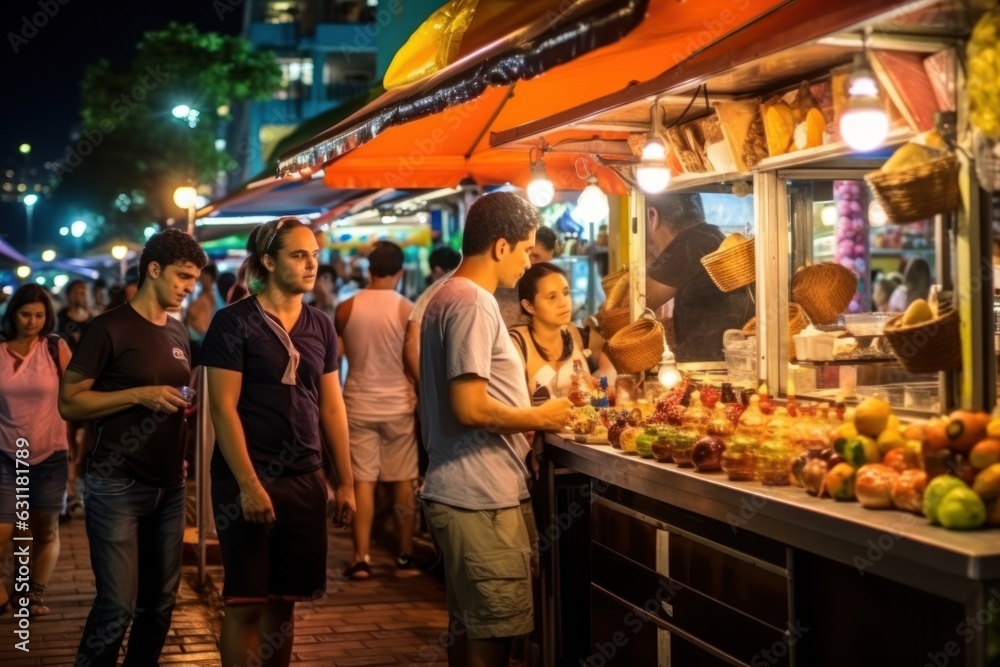 People indulging in tasty street food offerings from a bustling market ...
