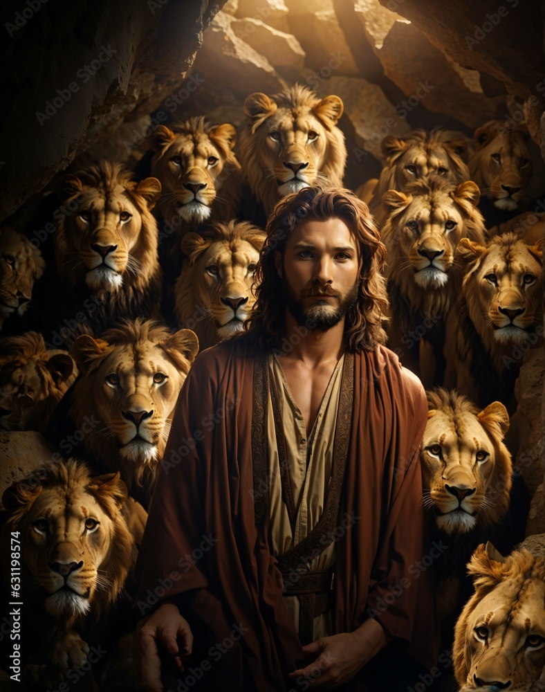 Daniel in the lions den. Generative AI. Stock Photo | Adobe Stock