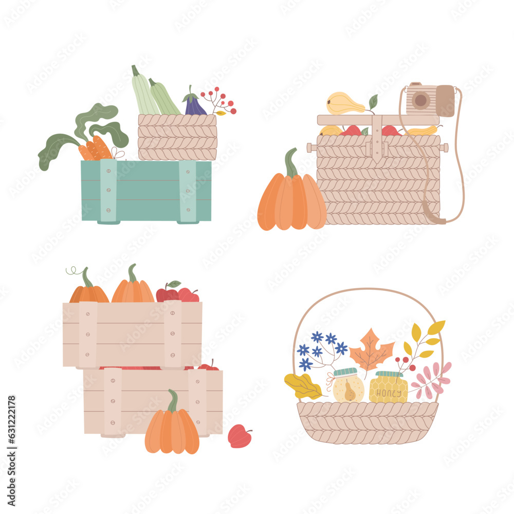Autumn set, fall clip art, design elements vector illustration ...