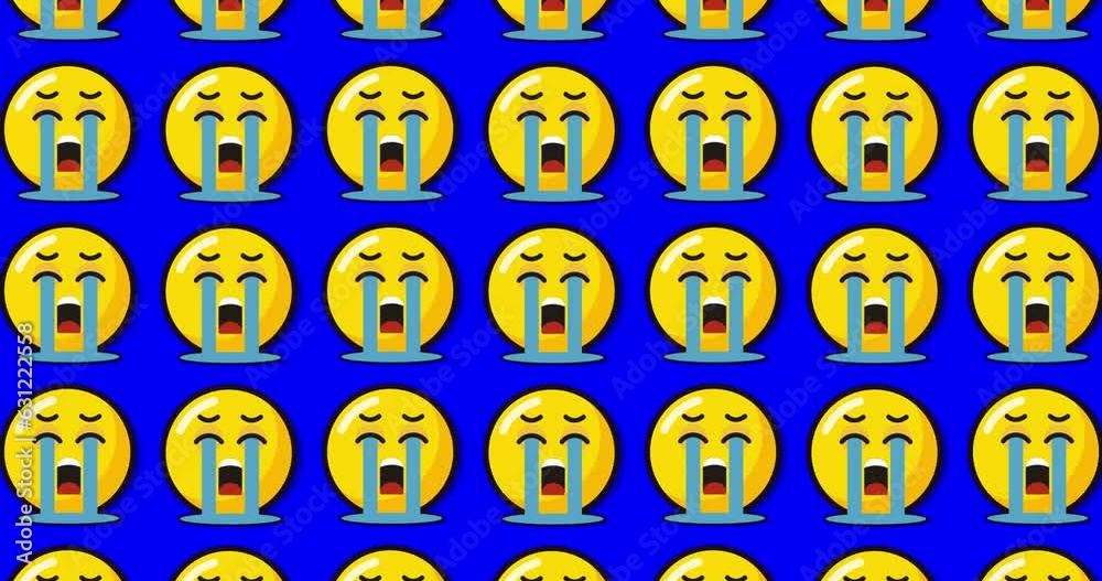 sad crying emoji over blue background. Emoticon sign. Emoji button ...