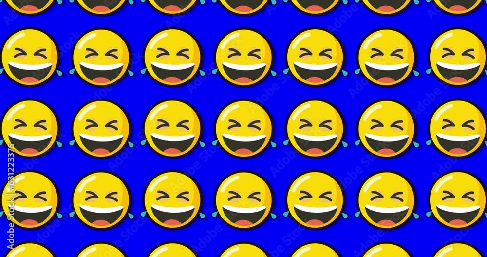 LOL laughing emoji over blue background. Emoticon sign. Emoji button ...