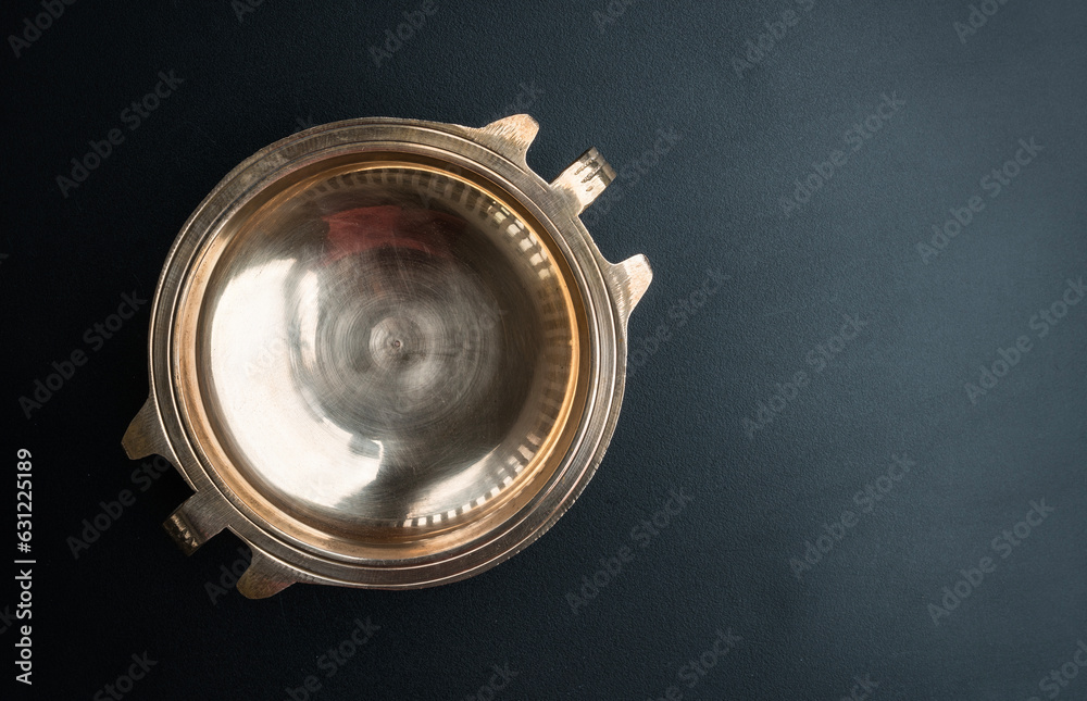 Brass uruli with copy space, Empty bowl for traditional festival Onam ...