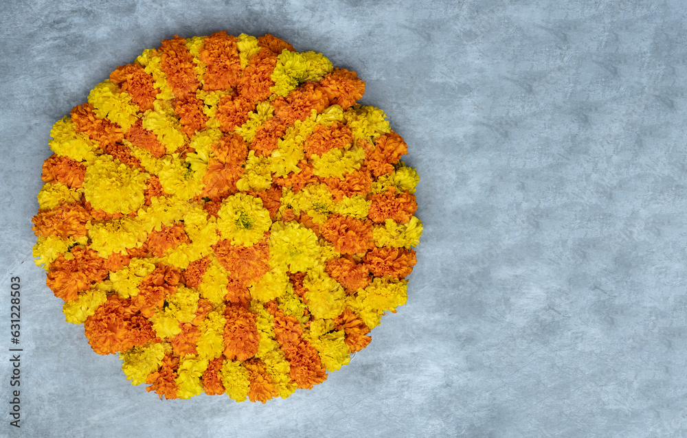 Onam flower decoration pookalam with copy space, Kerala traditional ...