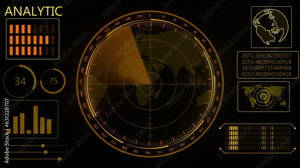 Brown color radar screen animated, syan color 3d world map radar HUD ...