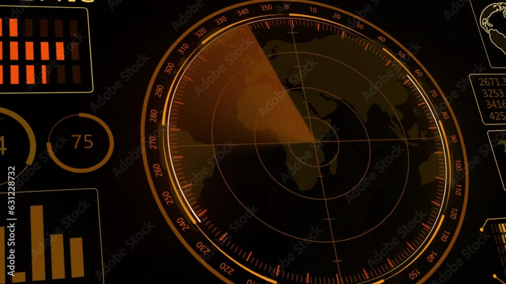 Brown color radar screen animated, syan color 3d world map radar HUD ...