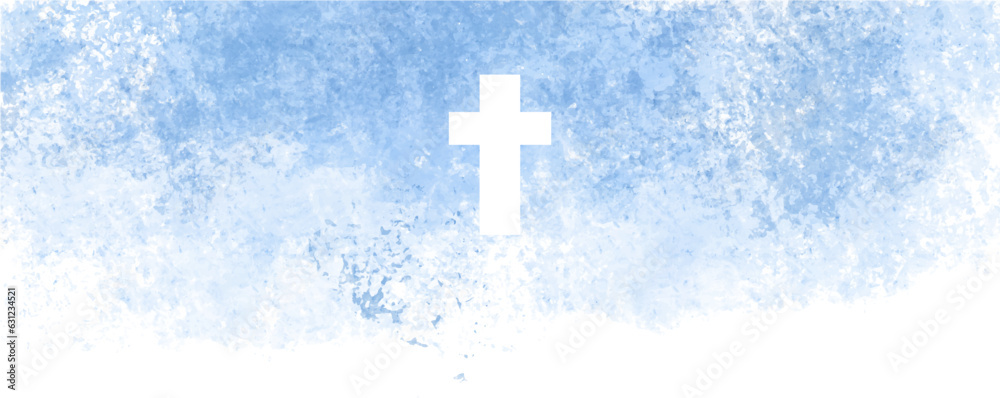 Vector blue religious background cross on blue background, Watercolor ...