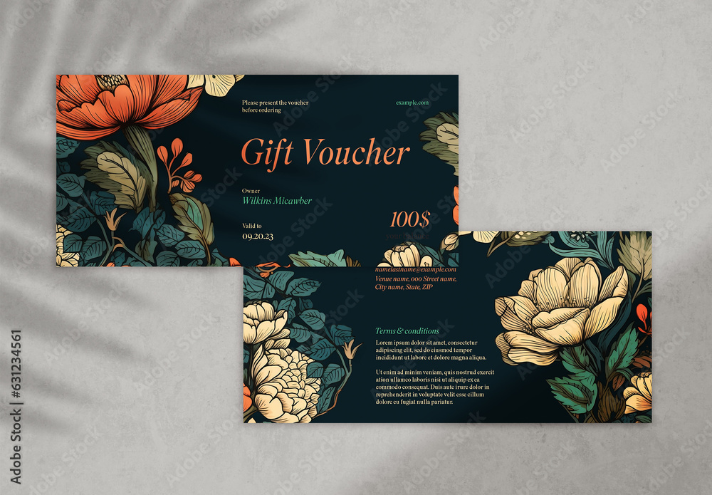 Elegant Floral Patterned Gift Voucher With Generative AI Stock Template ...