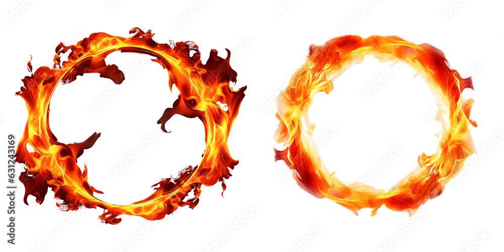 Realistic two-round fire flame transparent background. Round fire flame ...
