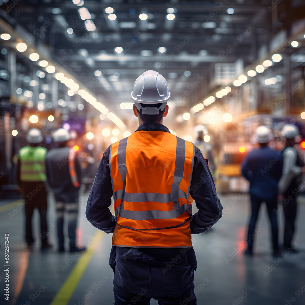 Worker in uniform at work. View from Behind on a Occupational Health ...