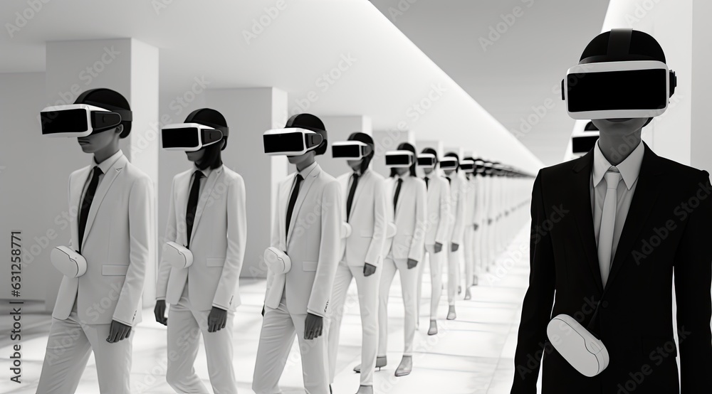 In a dystopian, futuristic world, a man dressed in a white suit and ...