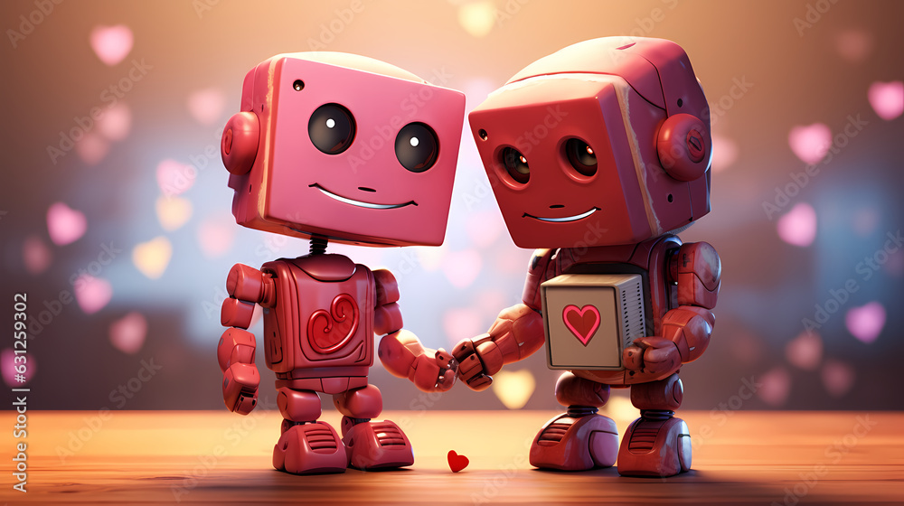 robots in love, robot, 3d, technology, gold, machine, robotic, cyborg ...