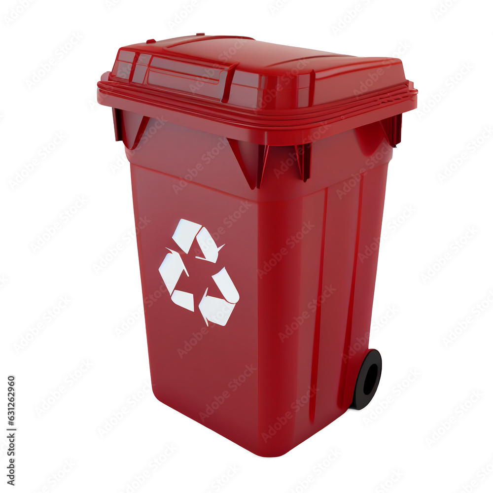 Red recycling bin, signifying environmental responsibility and waste ...