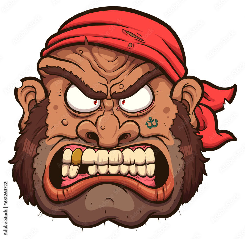 Angry Cartoon Pirate Face. Vector clip art illustration with simple ...