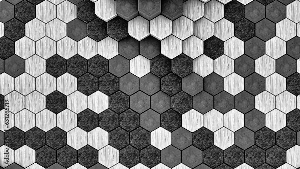 Black and white abstract hexagon pattern with textured backgrounds ...
