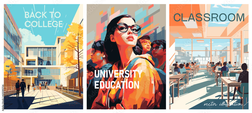 University Education. College building, classroom with students ...