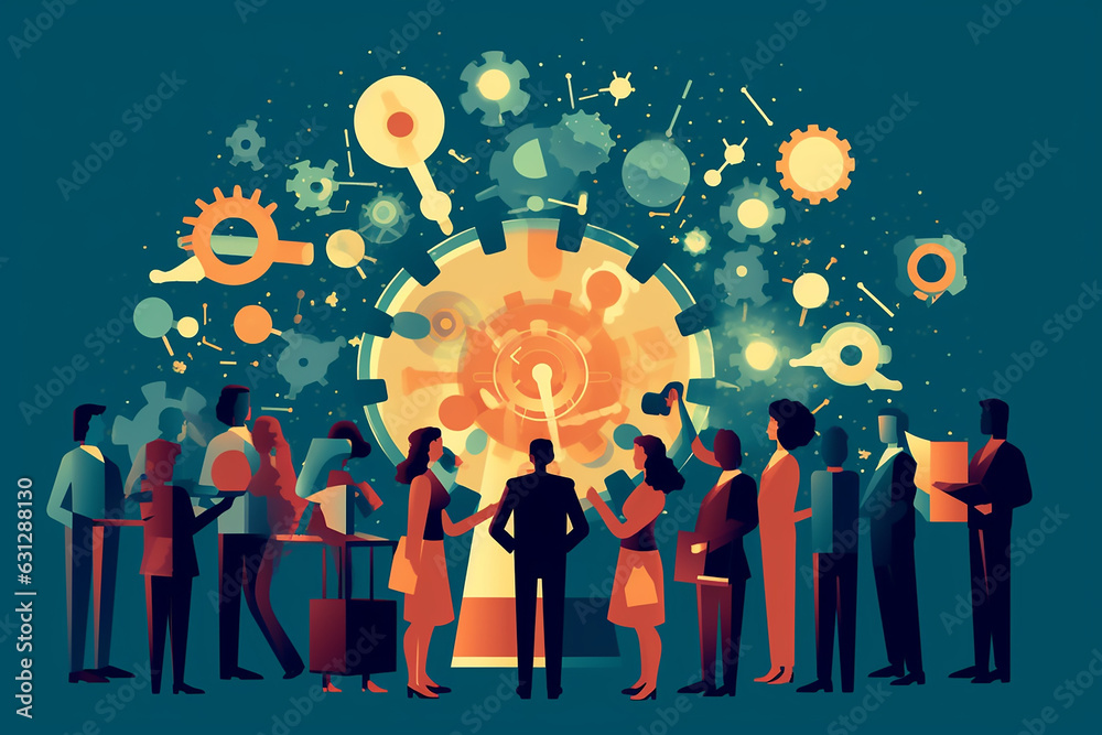 group of people working together with a puzzle as background to ...