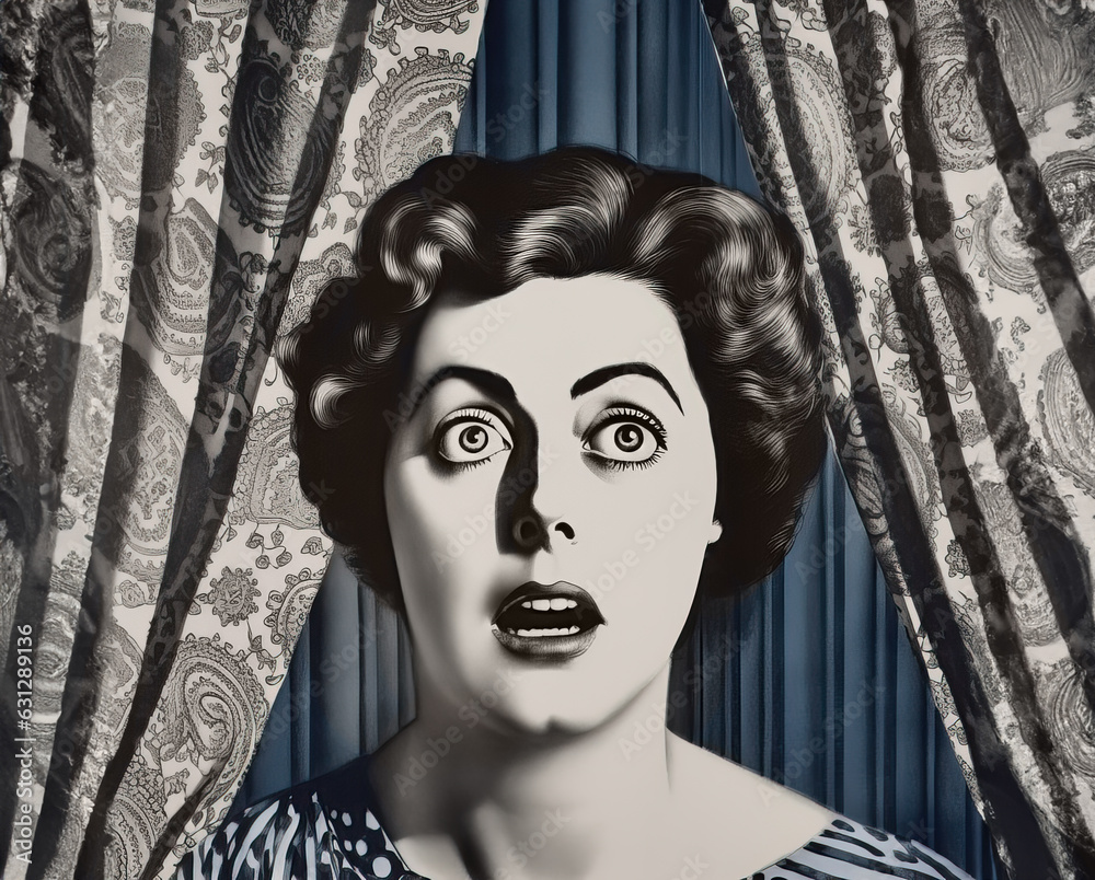 Vintage pop collage Illustration of a beautiful woman with rolled eyes ...